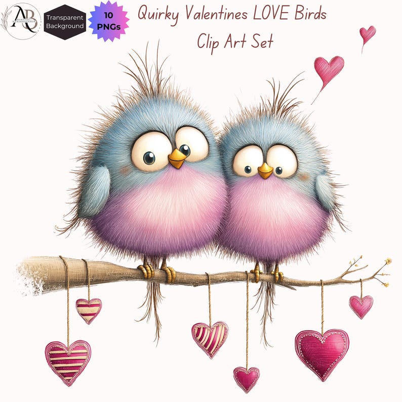 Quirky Love Birds PNG Clipart: Cute Valentines Birds 10 PNG (DIGITAL ...