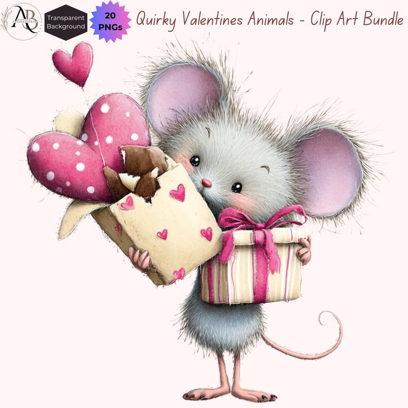 Watercolor Valentines Animals Clipart: 20 PNG Bundle (digital Download ...