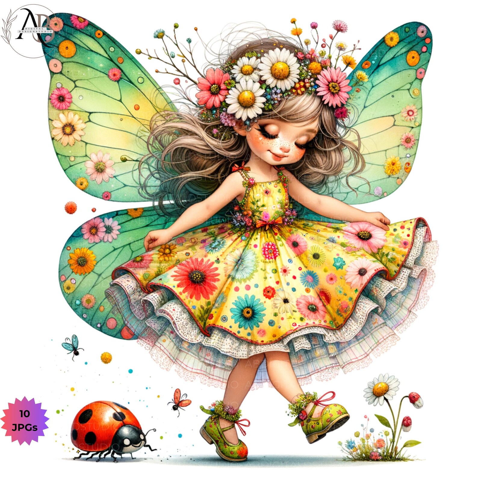Spring Fairy Clip Art Spring Girls With Daisy Flowers 10JPG Quirky Girl ...