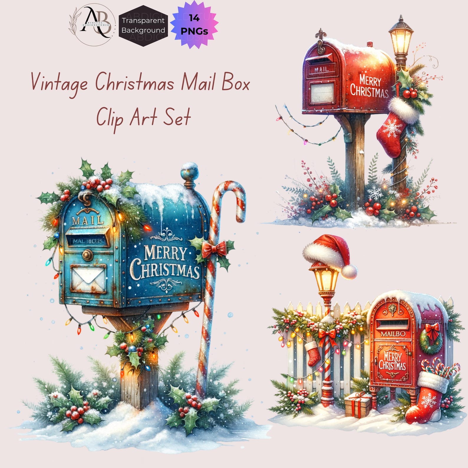 Vintage Christmas Post Box PNG Clipart Bundle: 14 Festive North Pole ...