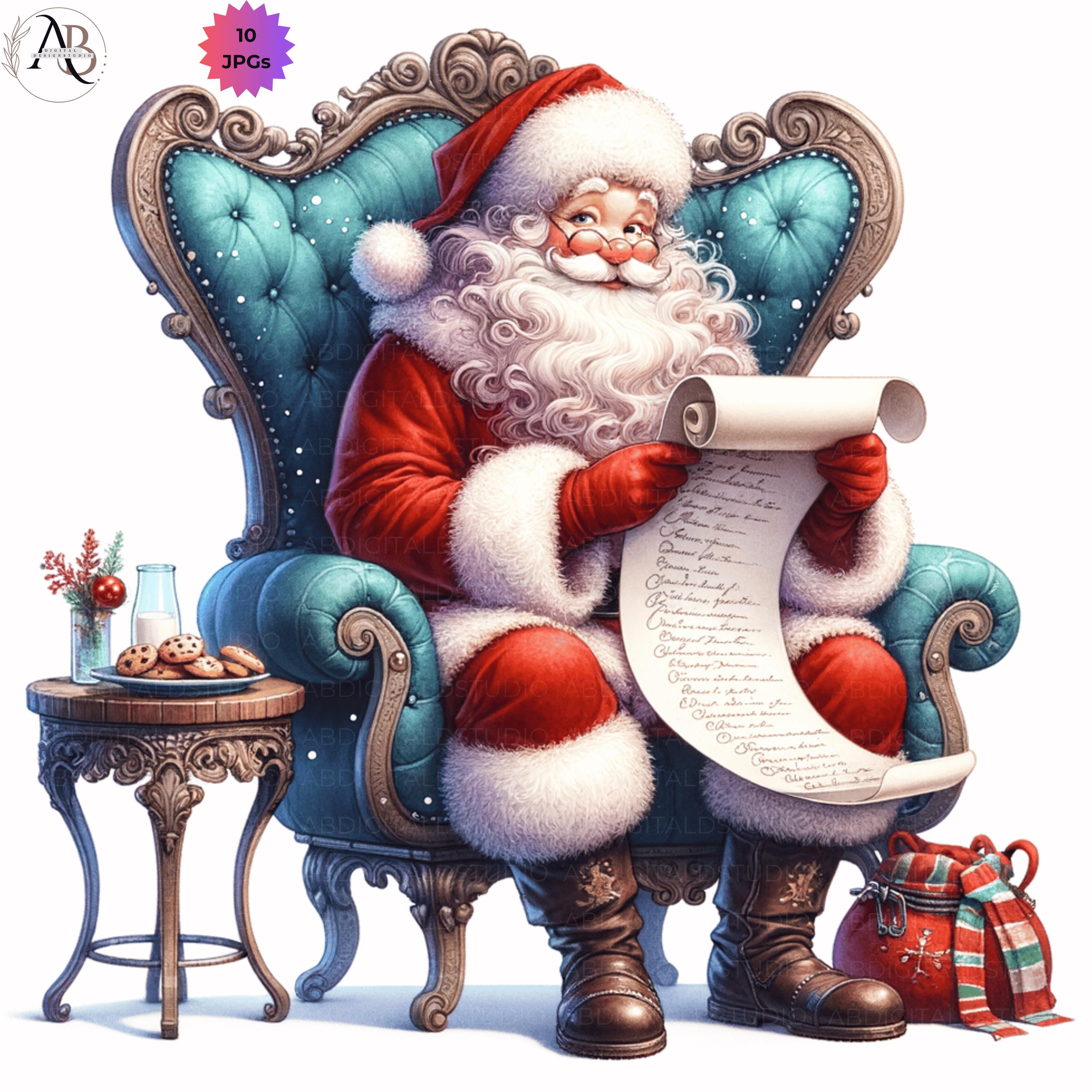 Whimsical Santa Clipart Bundle: Xmas Cards, Christmas Art, Scrapbook ...