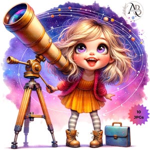 Stargazer Celestial Astronomy Mystical Clipart Whimsical Girl Star ...