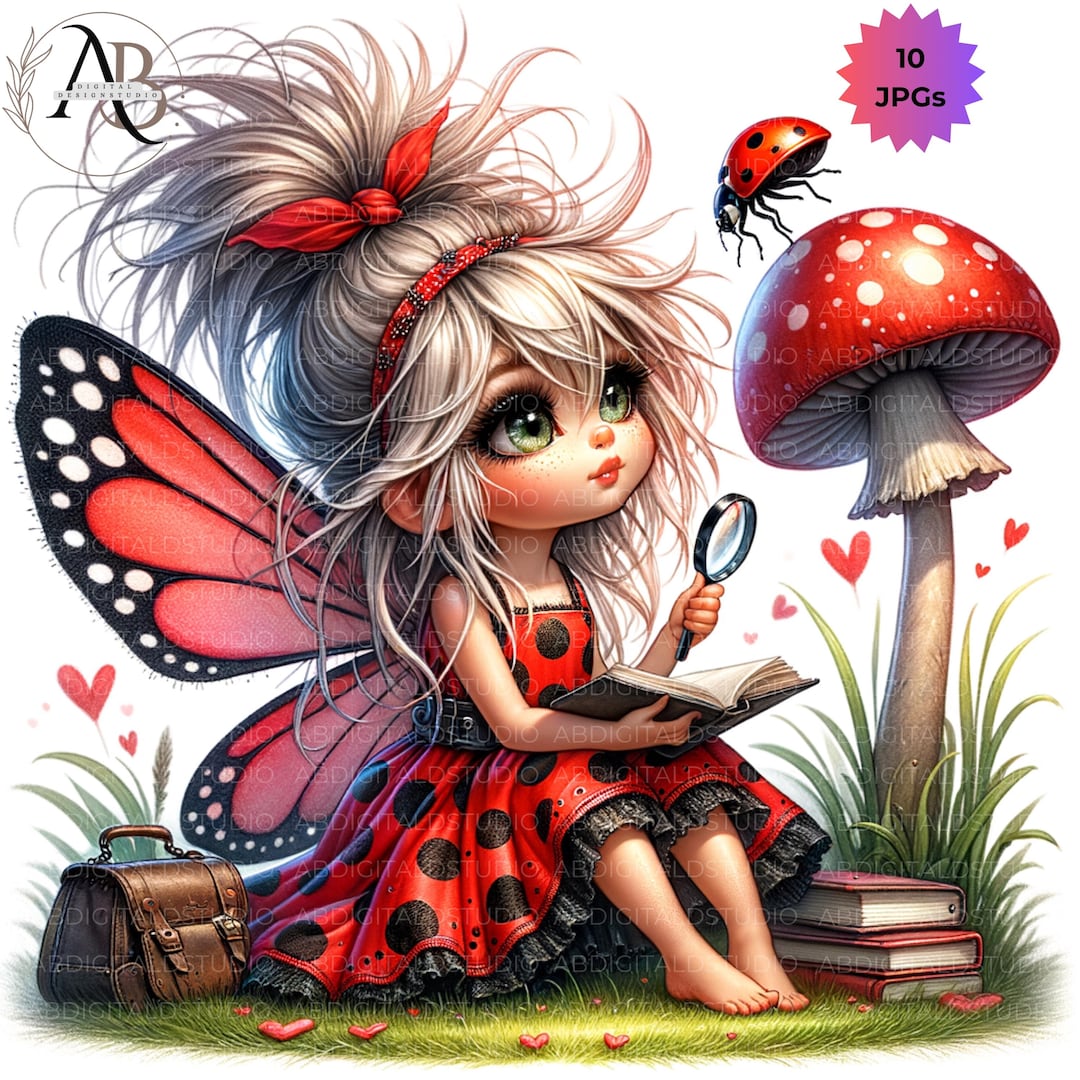 Quirky Girl Ladybugs Butterflies 10 JPG Ladybug Clipart Bundle ...