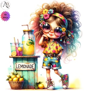 Lemonade Girl Clipart: Whimsical Watercolor Art - Printable JPG Bundle ...