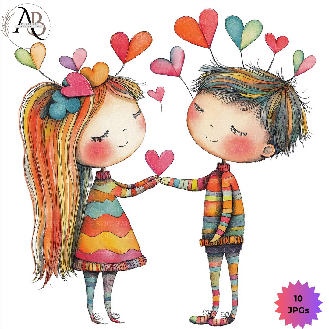 Valentines Girl Boy Heart Clipart Valentines Day Artful Cute Girl Boy ...