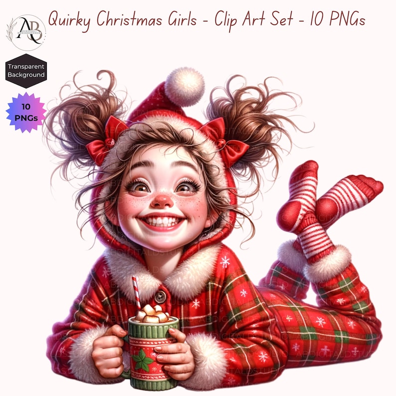 Quirky Christmas Coffee Girls Clip Art: 10 Quirky Girls Pngs (digital ...