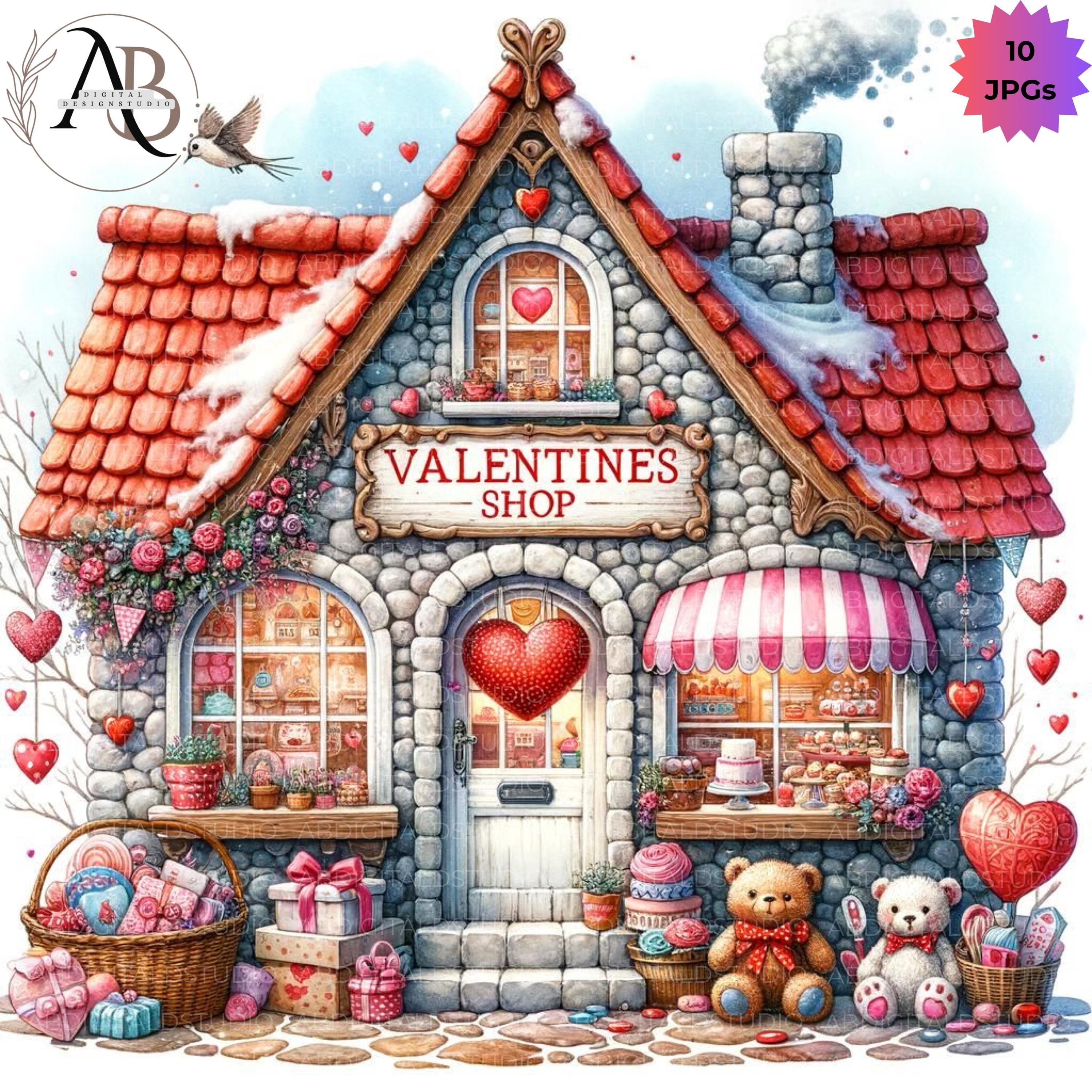 Valentines Shop Clipart Bundle, Watercolor Style (JPG Printable - 10 ...