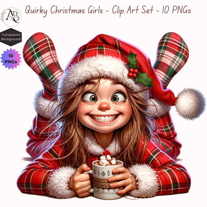 Quirky Christmas Coffee Girls Clip Art: 10 Quirky Girls Pngs (digital ...