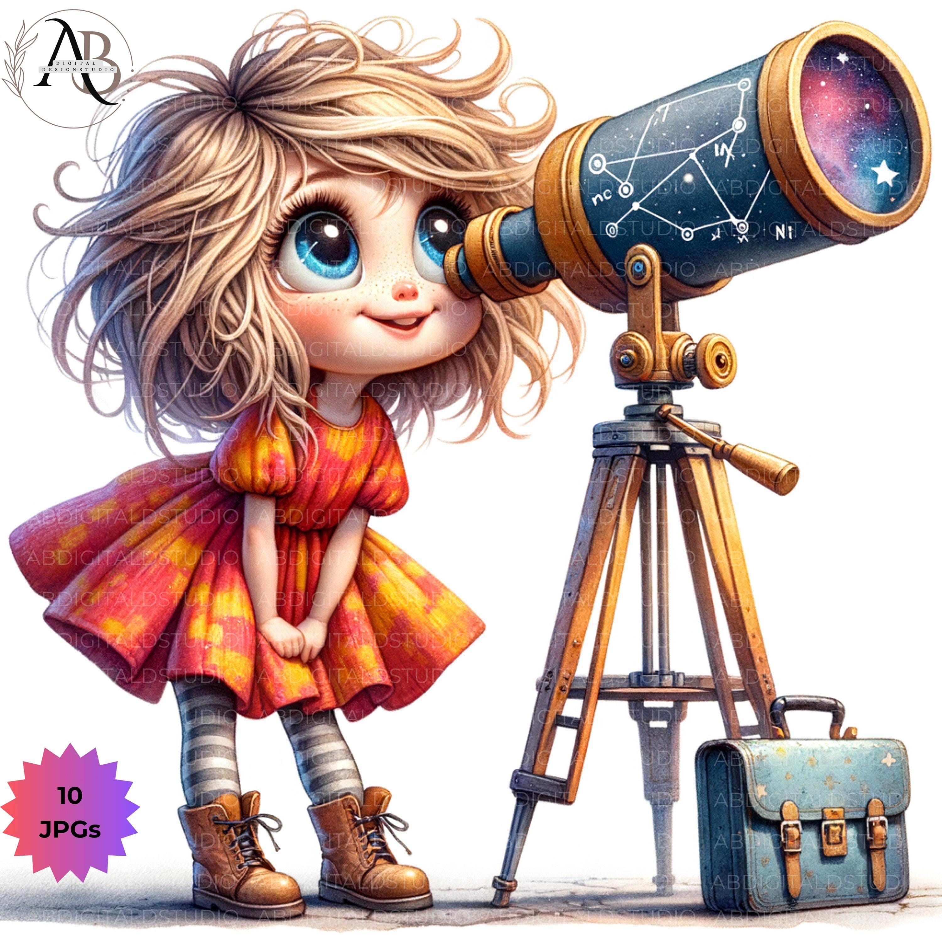Stargazer Celestial Astronomy Mystical Clipart Whimsical Girl Star ...