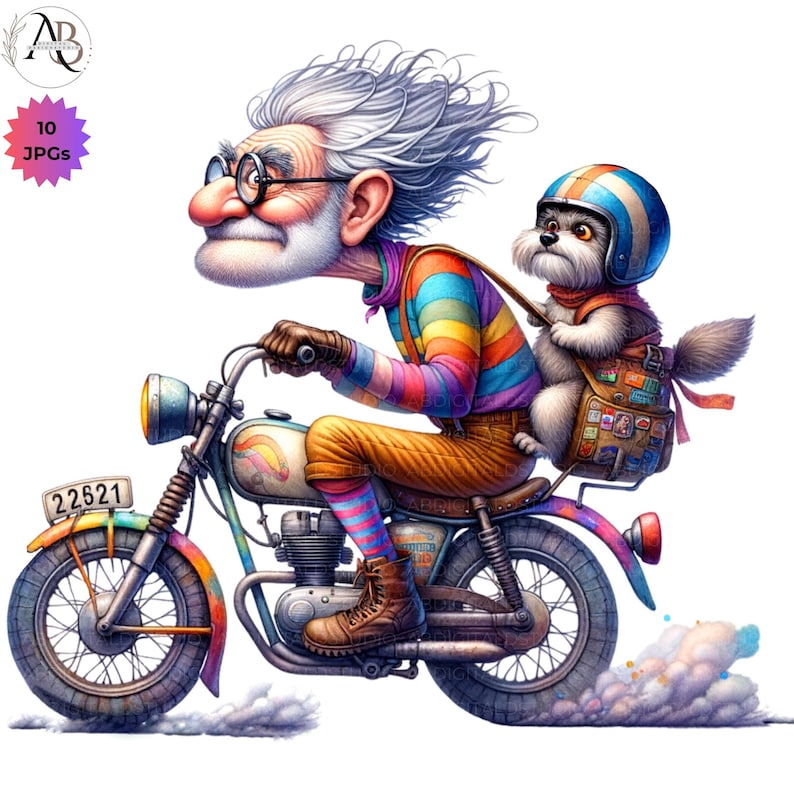 Funny Old Man on Motorcycle Clipart: Quirky Biker Art (digital Download ...