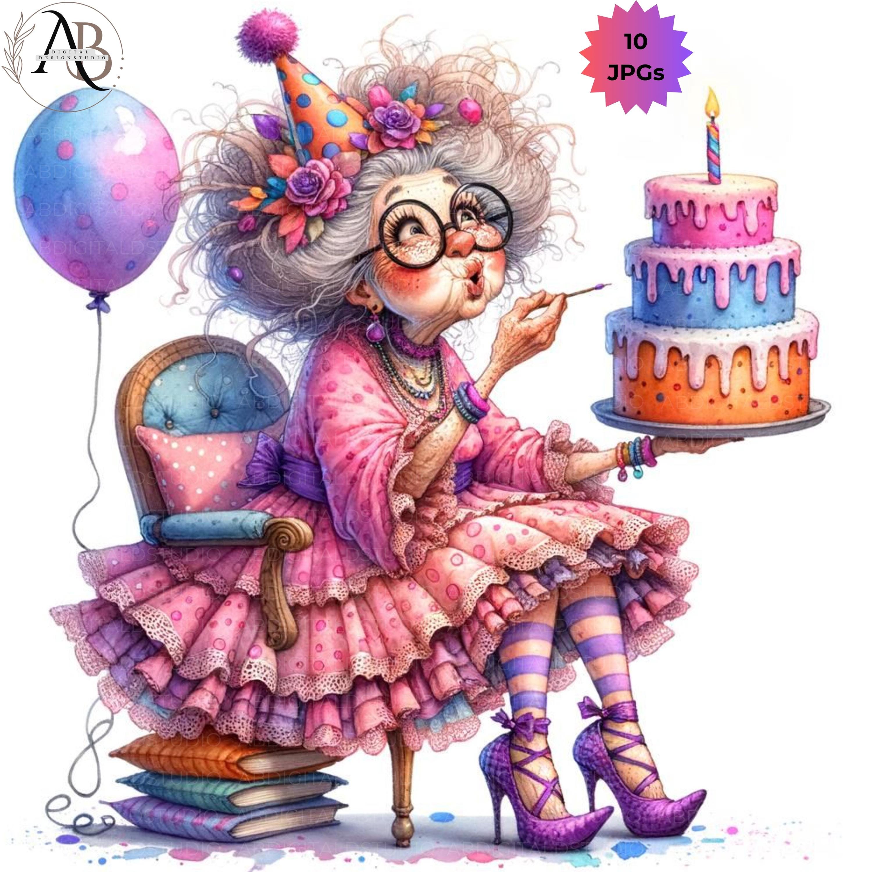Quirky Funny Grandma Birthday Clipart Old Lady Birthday 10JPG Quirky ...