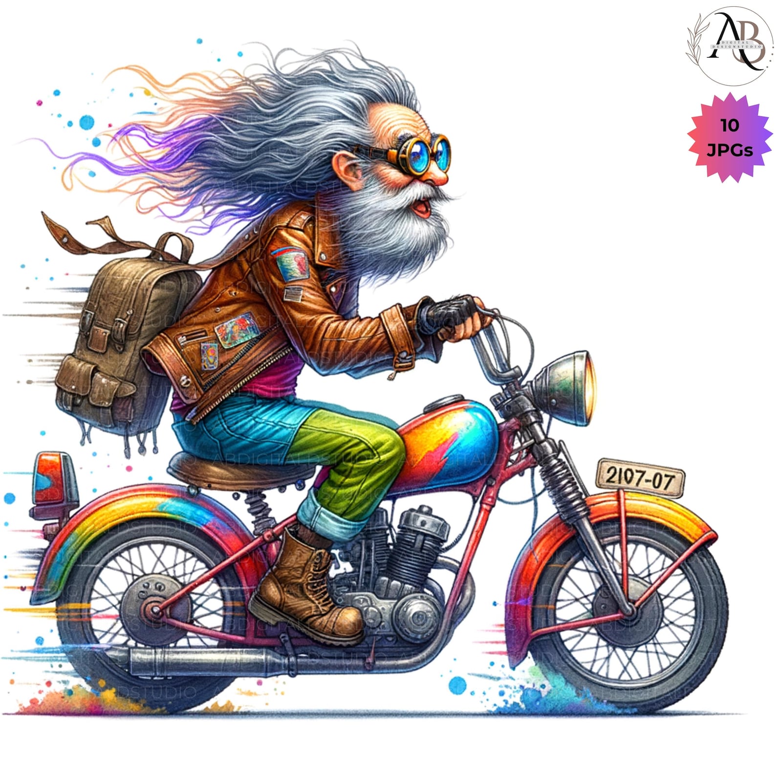 Funny Old Man on Motorcycle Clipart: Quirky Biker Art (digital Download ...