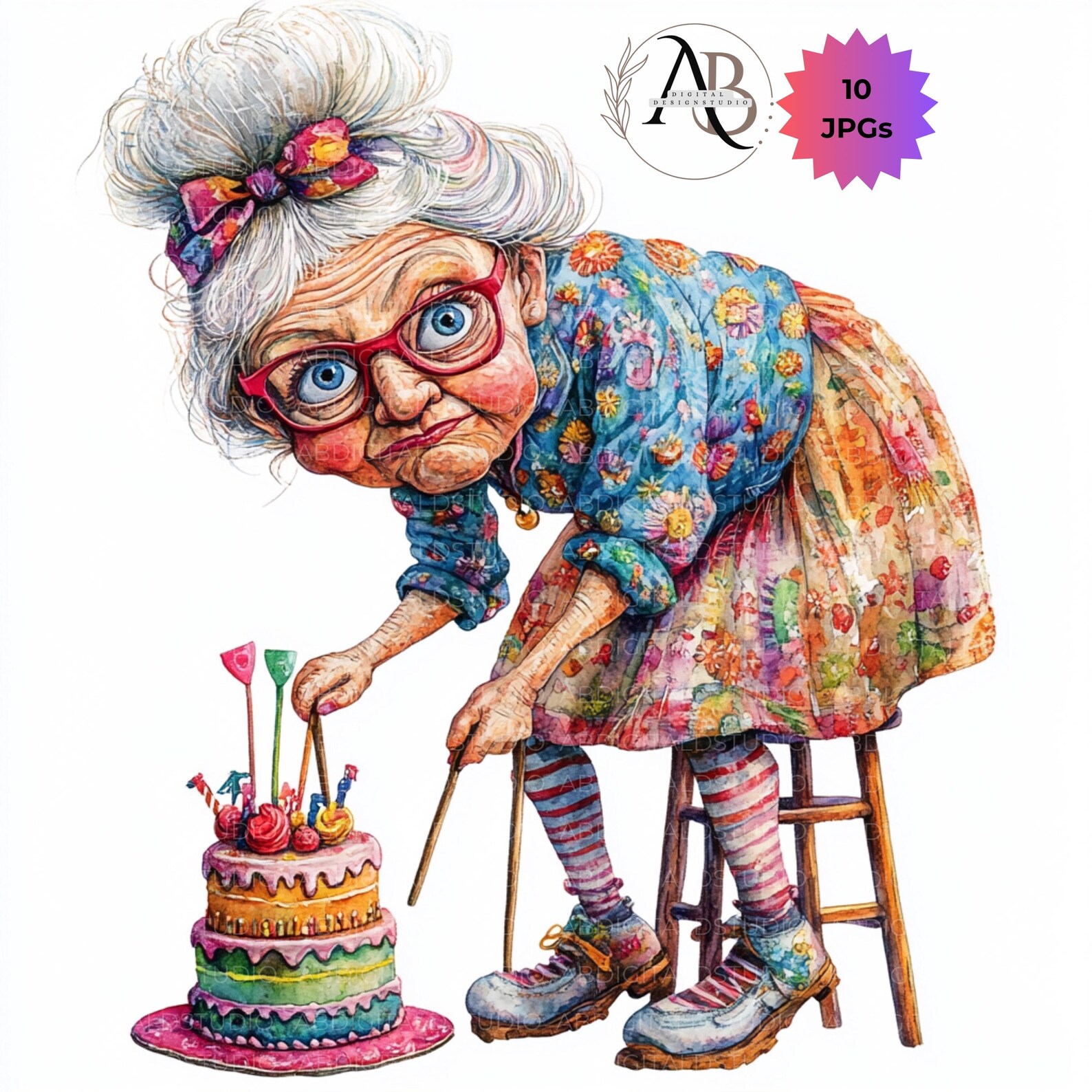Quirky Funny Grandma Birthday Clipart Old Lady Birthday 10JPG Quirky ...