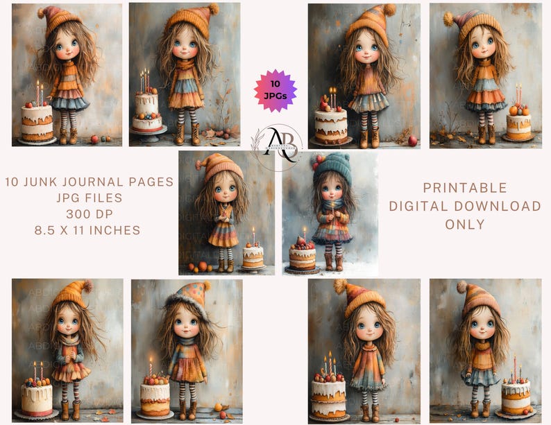 Vintage Birthday Junk Journal Pages 10 JPG Digital Scrapbook Paper Kit ...
