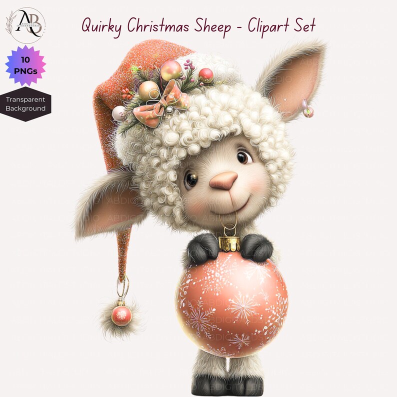 Quirky Christmas Sheep Clipart: Farm Animals PNG (10 Digital Download ...