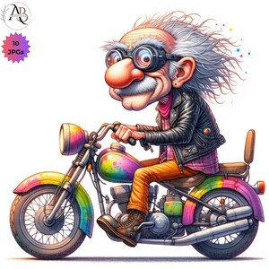 Funny Old Man on Motorcycle Clipart: Quirky Biker Art (digital Download ...