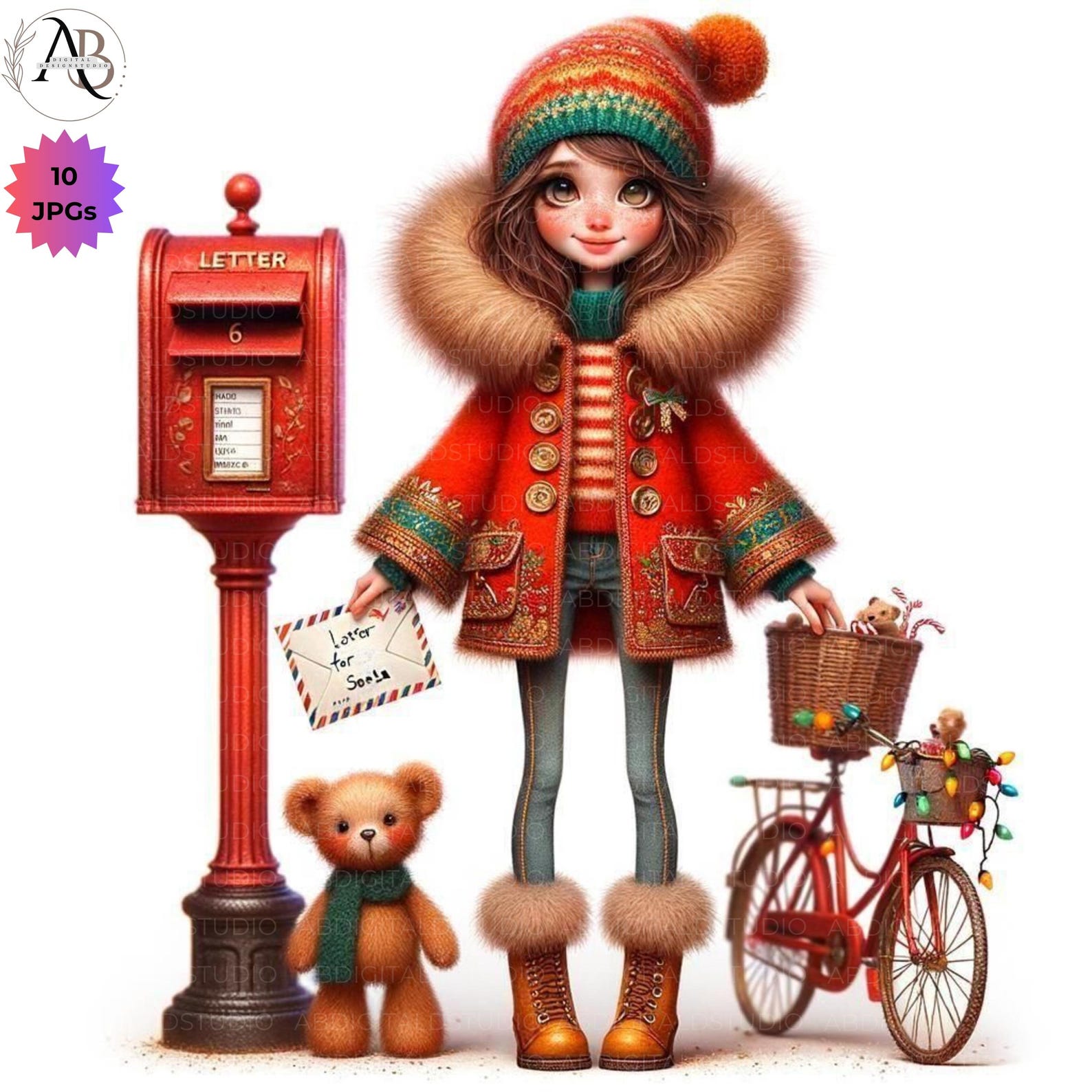 Whimsical Christmas Girl Clipart: Letter to Santa Designs (10 JPG ...