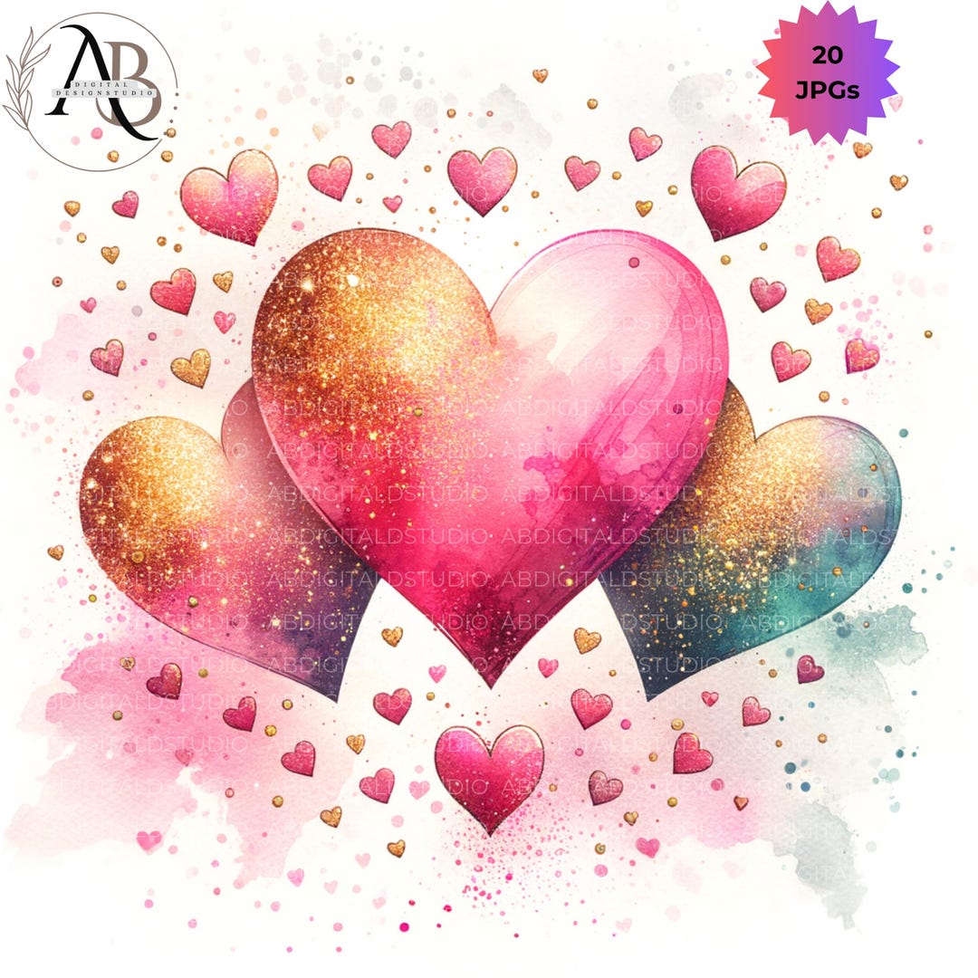Cute Heart Clipart Valentine’s Day Designs Digital Watercolor Clipart ...