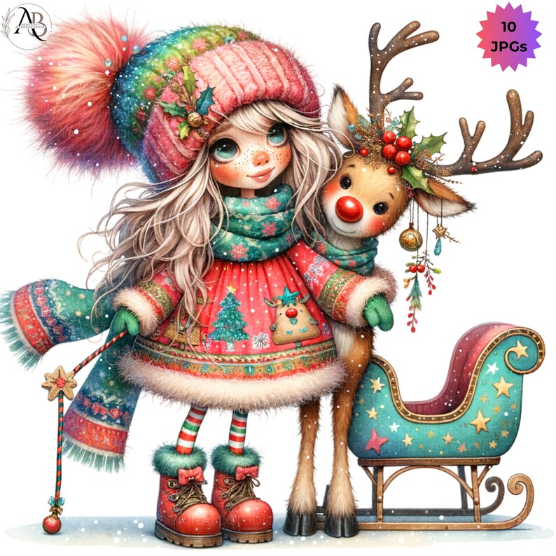 Whimsical Christmas Reindeer Clipart: Festive Watercolor Designs ...