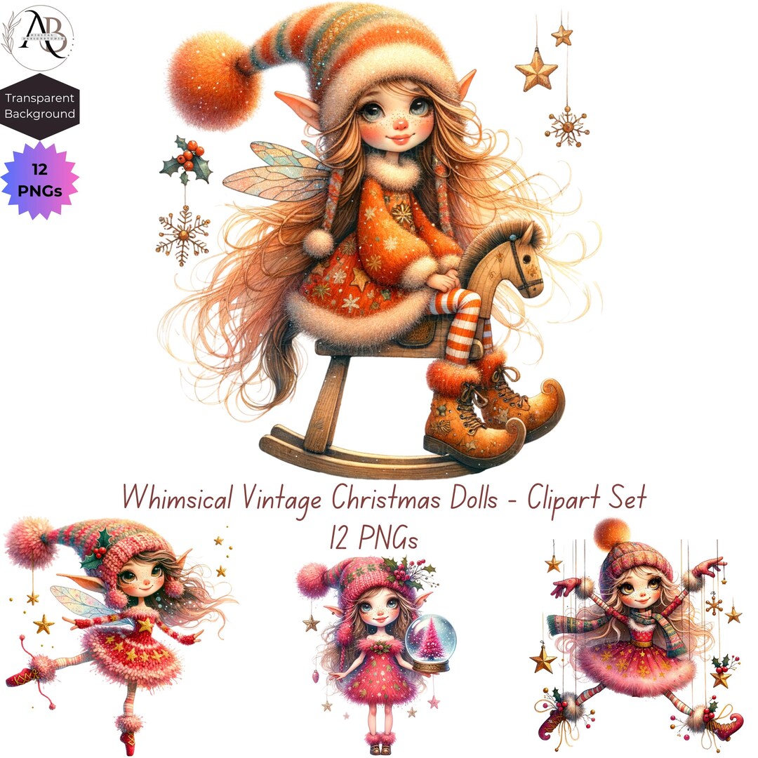 Christmas Girls Clip Art: 12 Whimsical Pngs (digital Download ...