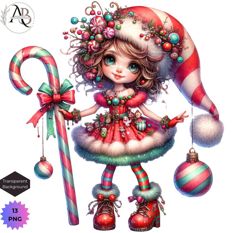 Christmas Girl Clipart: Candy Cane PNG, Journaling Ephemera ...