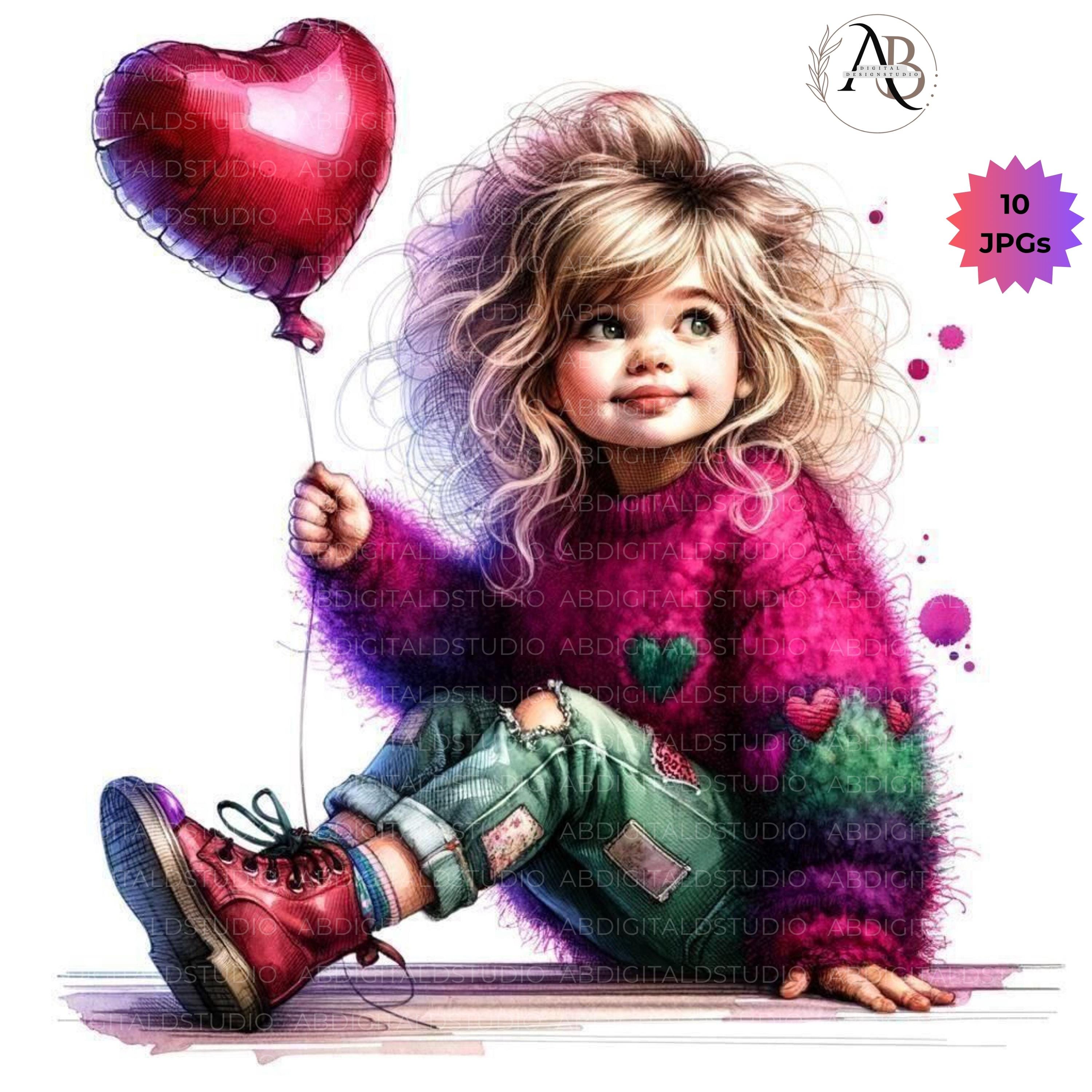Valentines Day Quirky Girl Clipart 10 JPG Bundle Cute Little Valentine ...