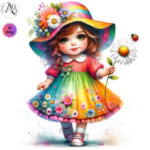Spring Girl Clip Art Girls With Daisy Flowers 10JPG Quirky Girl Clipart ...