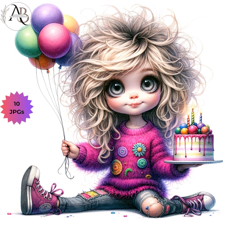 Quirky Birthday Cake Quirky Girl Clipart 10JPG Birthday Party Whimsical ...