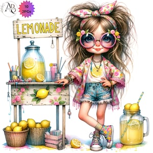 Lemonade Girl Clipart: Whimsical Watercolor Art - Printable JPG Bundle ...