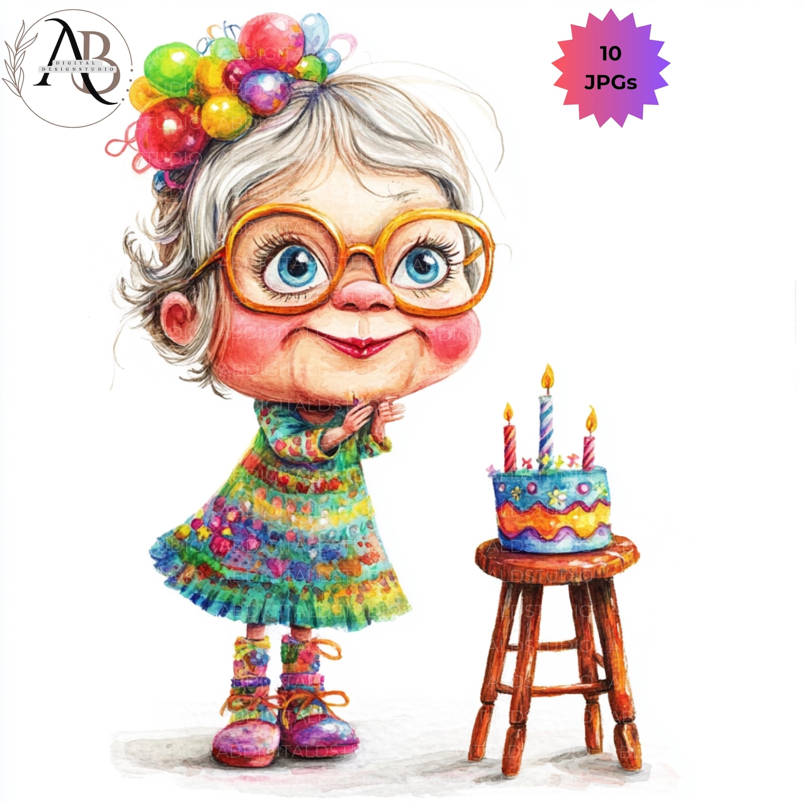 Quirky Funny Grandma Birthday Clipart Old Lady Birthday 10JPG Quirky ...