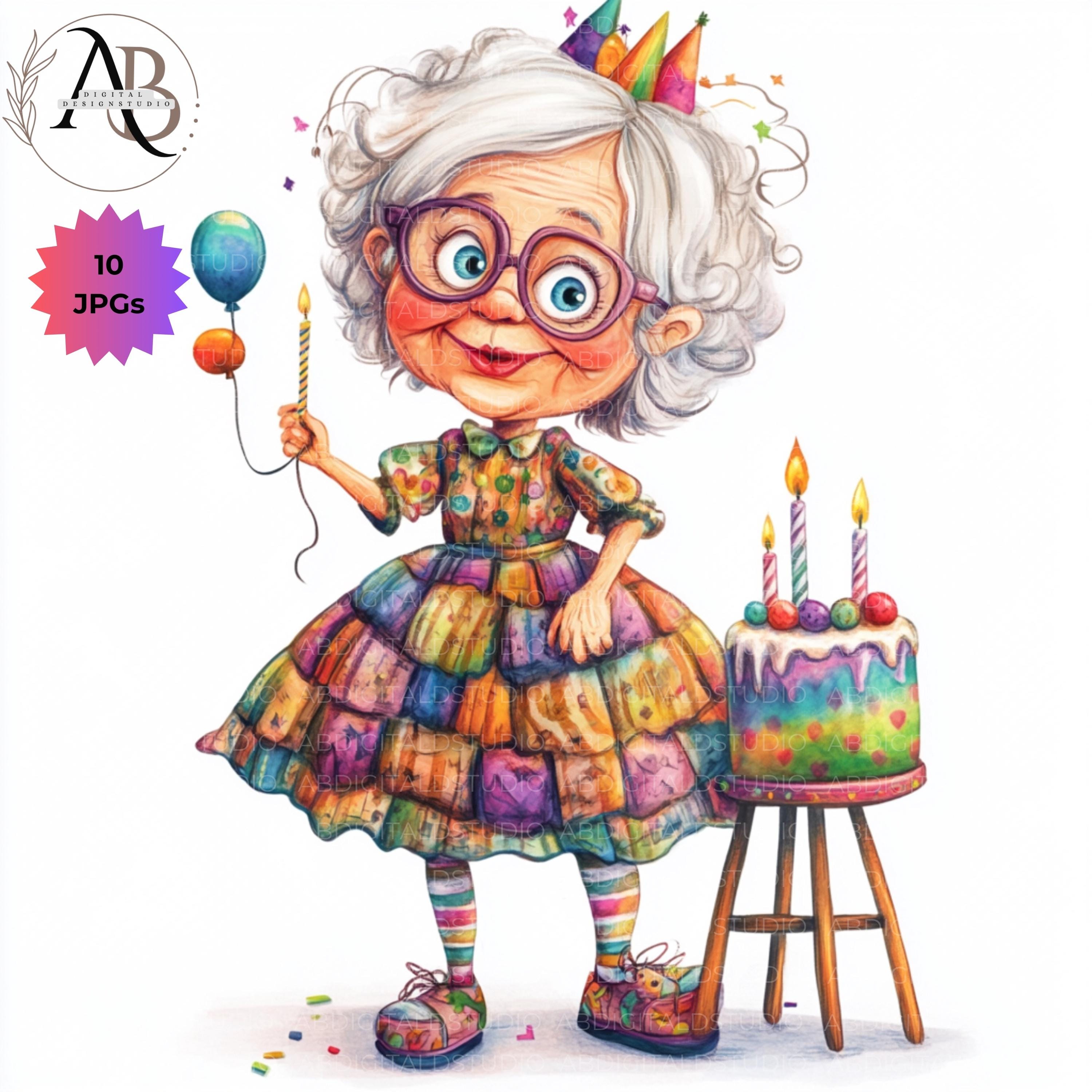Quirky Funny Grandma Birthday Clipart Old Lady Birthday 10JPG Quirky ...