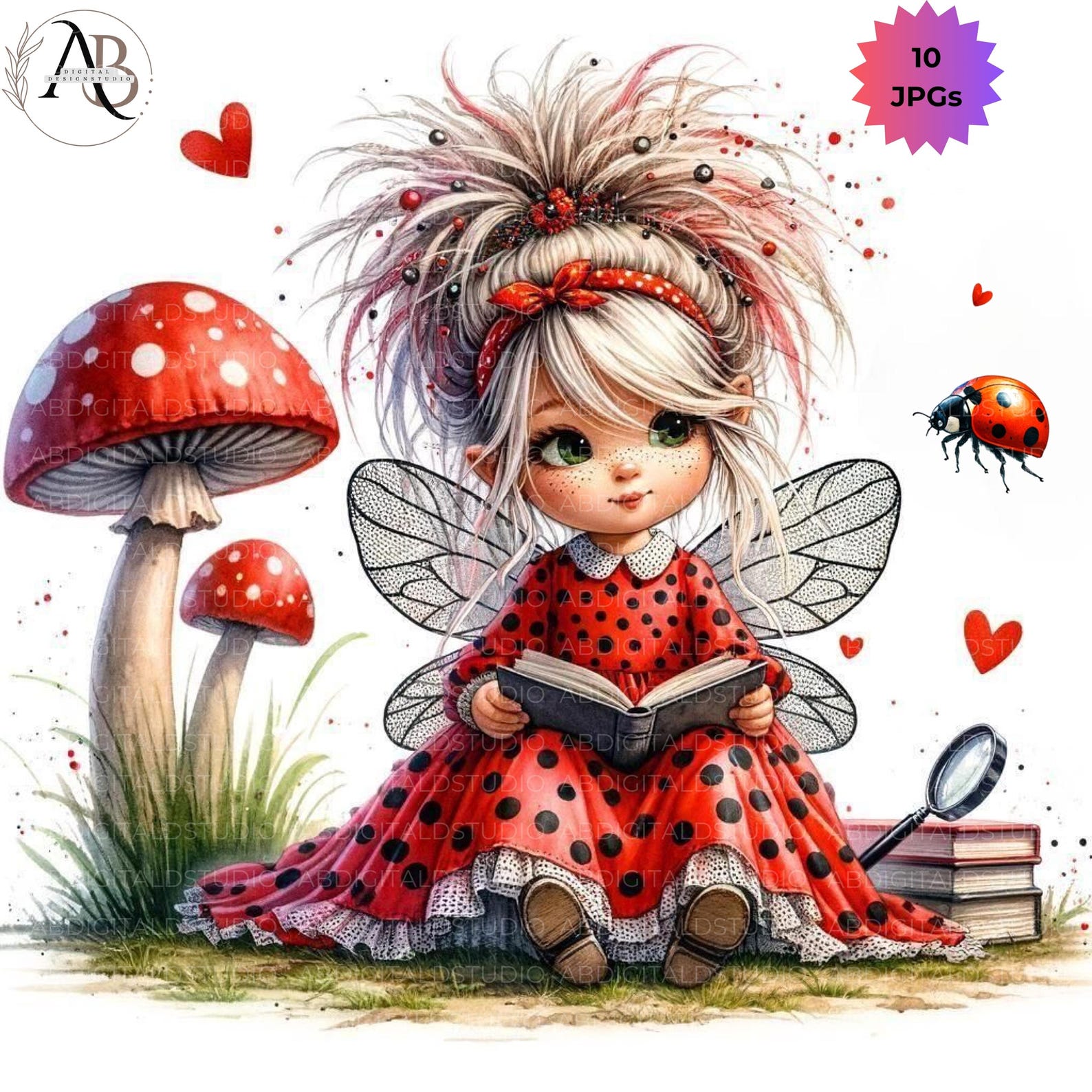 Quirky Girl Ladybugs Butterflies 10 JPG Ladybug Clipart Bundle ...