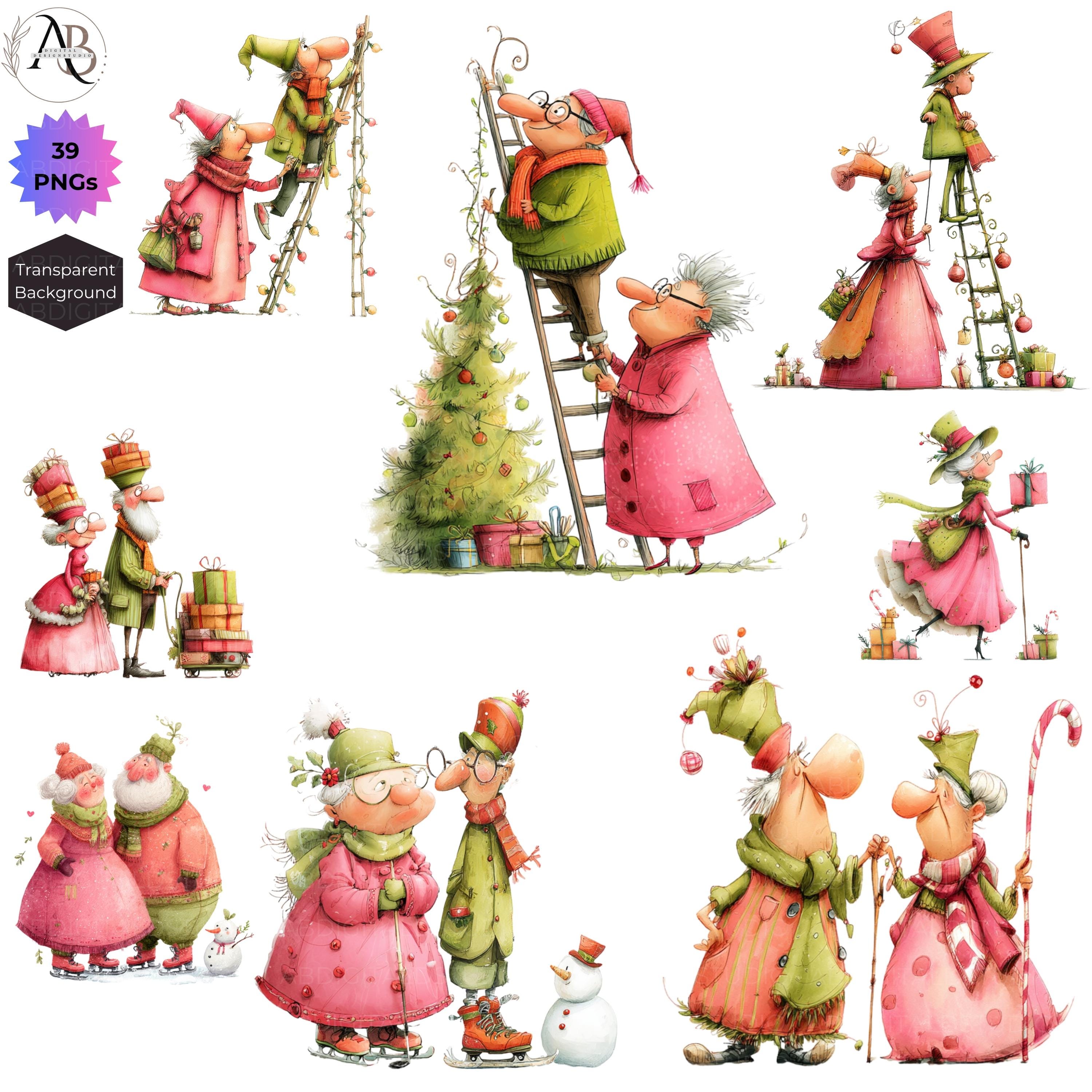 Whimsical Christmas Grandma Grandpa Clipart 39 PNG Mega Bundle (DIGITAL ...