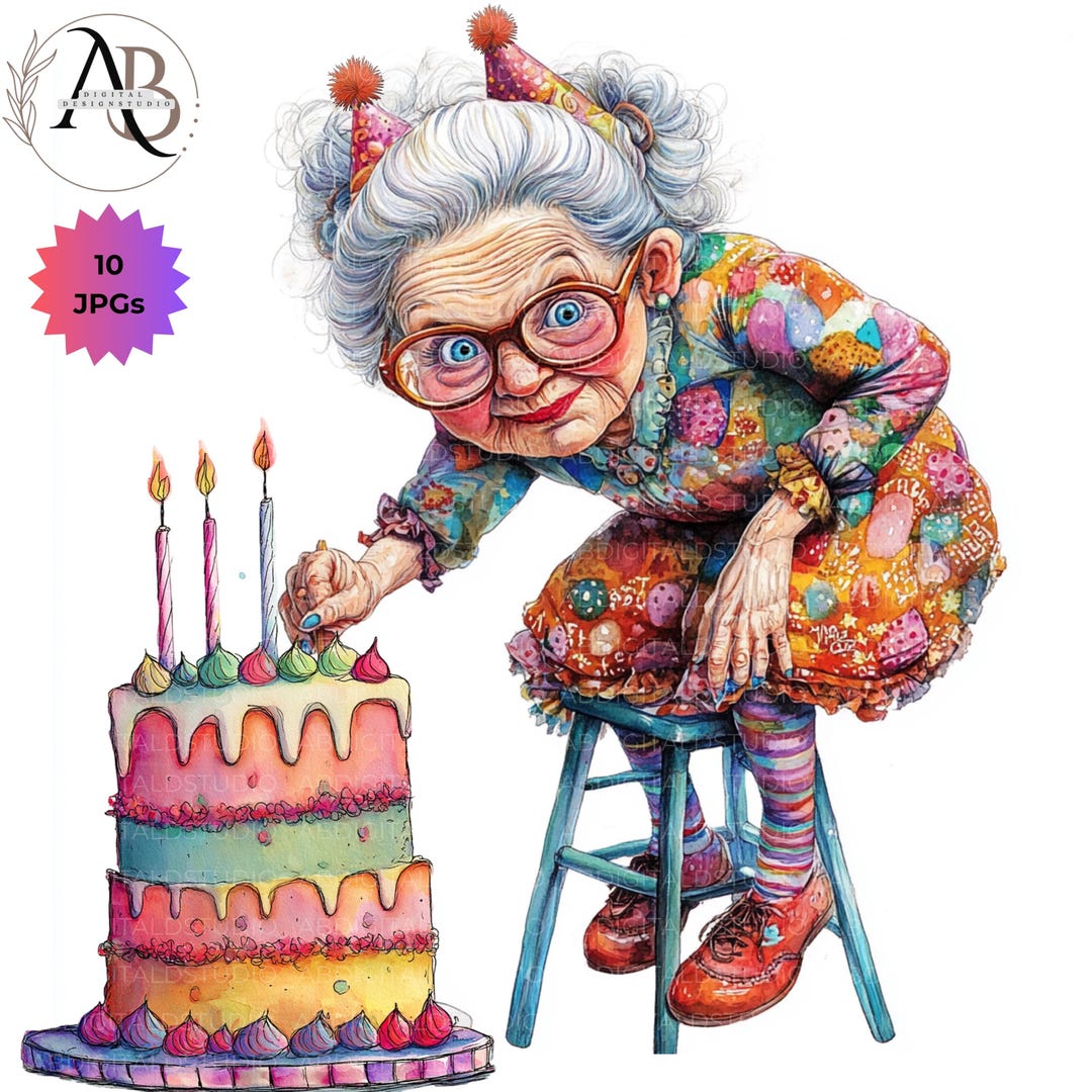 Quirky Funny Grandma Birthday Clipart Old Lady Birthday 10JPG Quirky ...