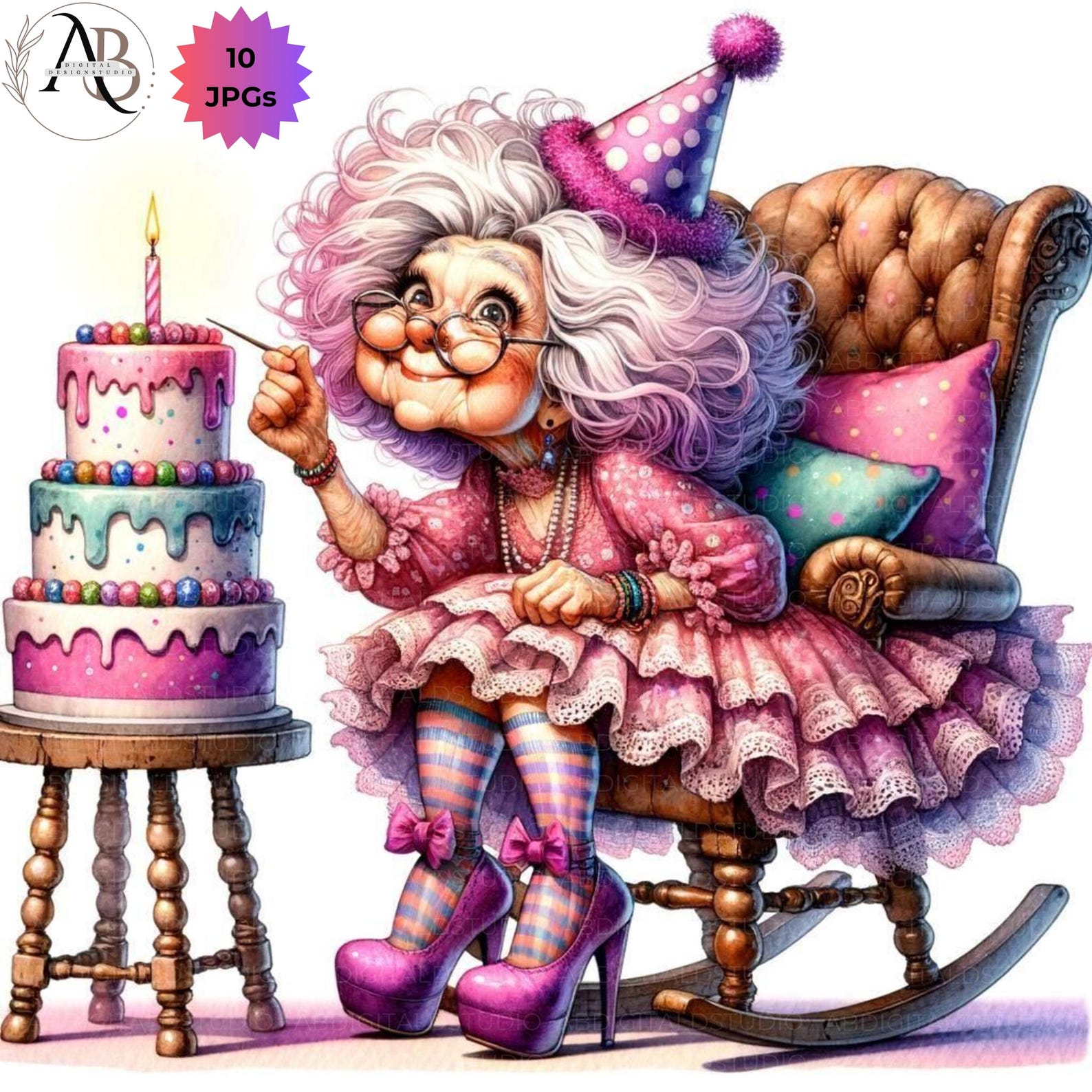 Quirky Funny Grandma Birthday Clipart Old Lady Birthday 10JPG Quirky ...