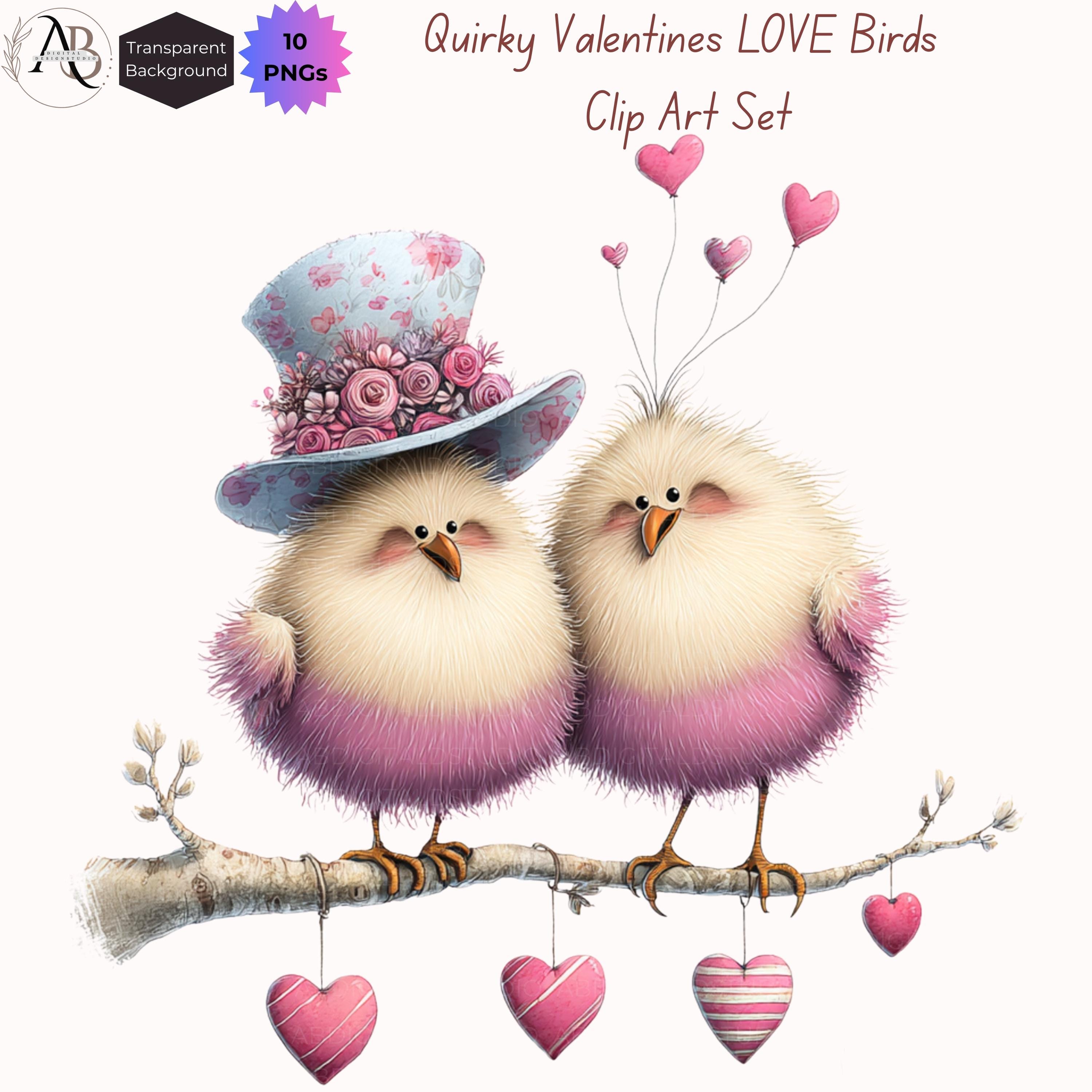 Quirky Love Birds PNG Clipart: Cute Valentines Birds 10 PNG (DIGITAL ...