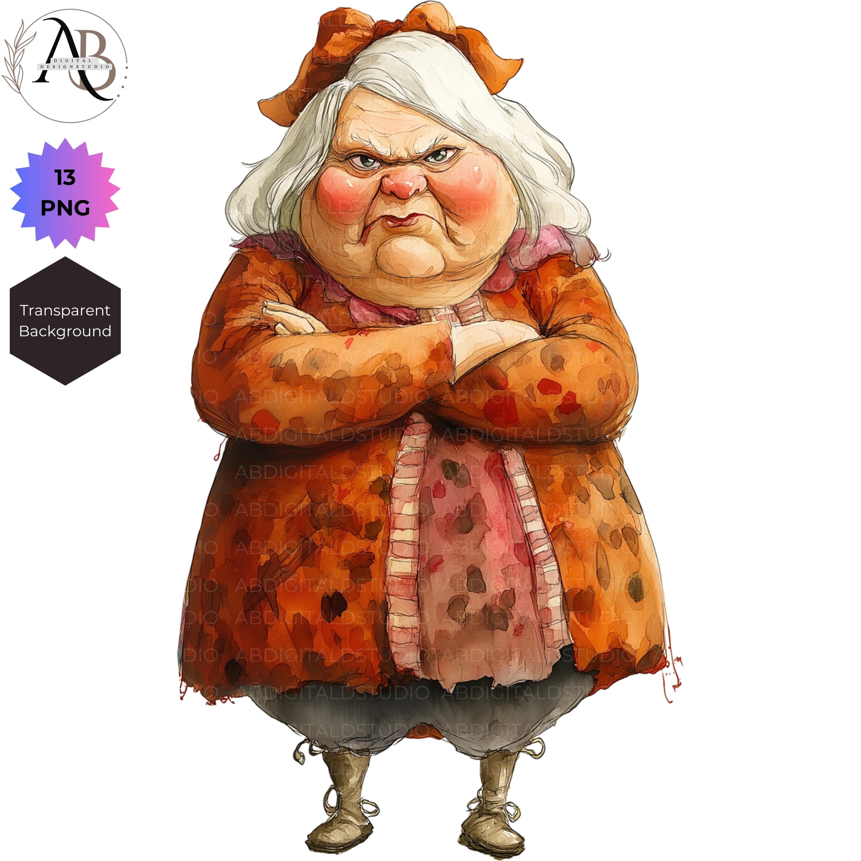 Grumpy Old Ladies Clipart PNG: Funny Grandma Cartoon Ephemera (digital ...