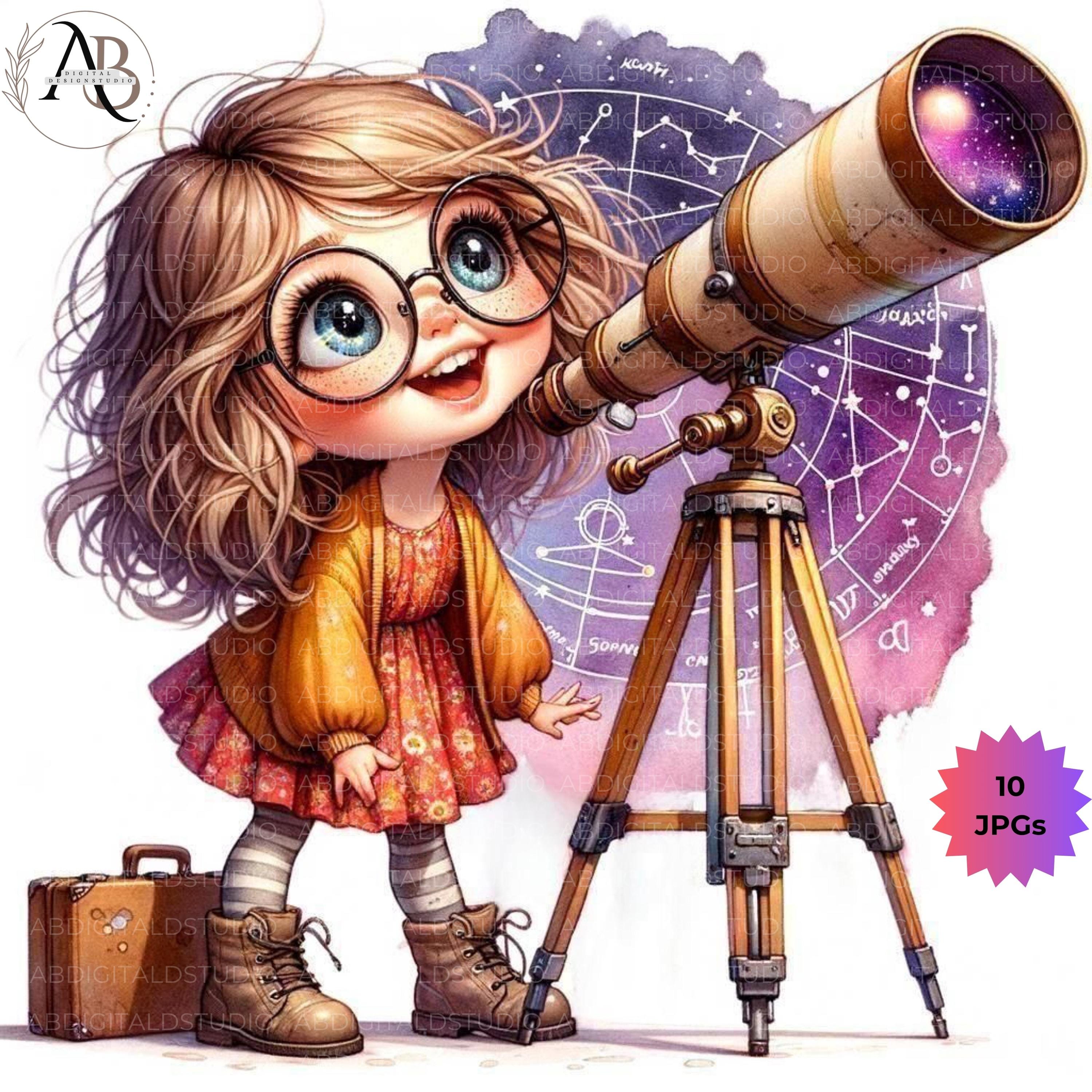 Stargazer Celestial Astronomy Mystical Clipart Whimsical Girl Star ...