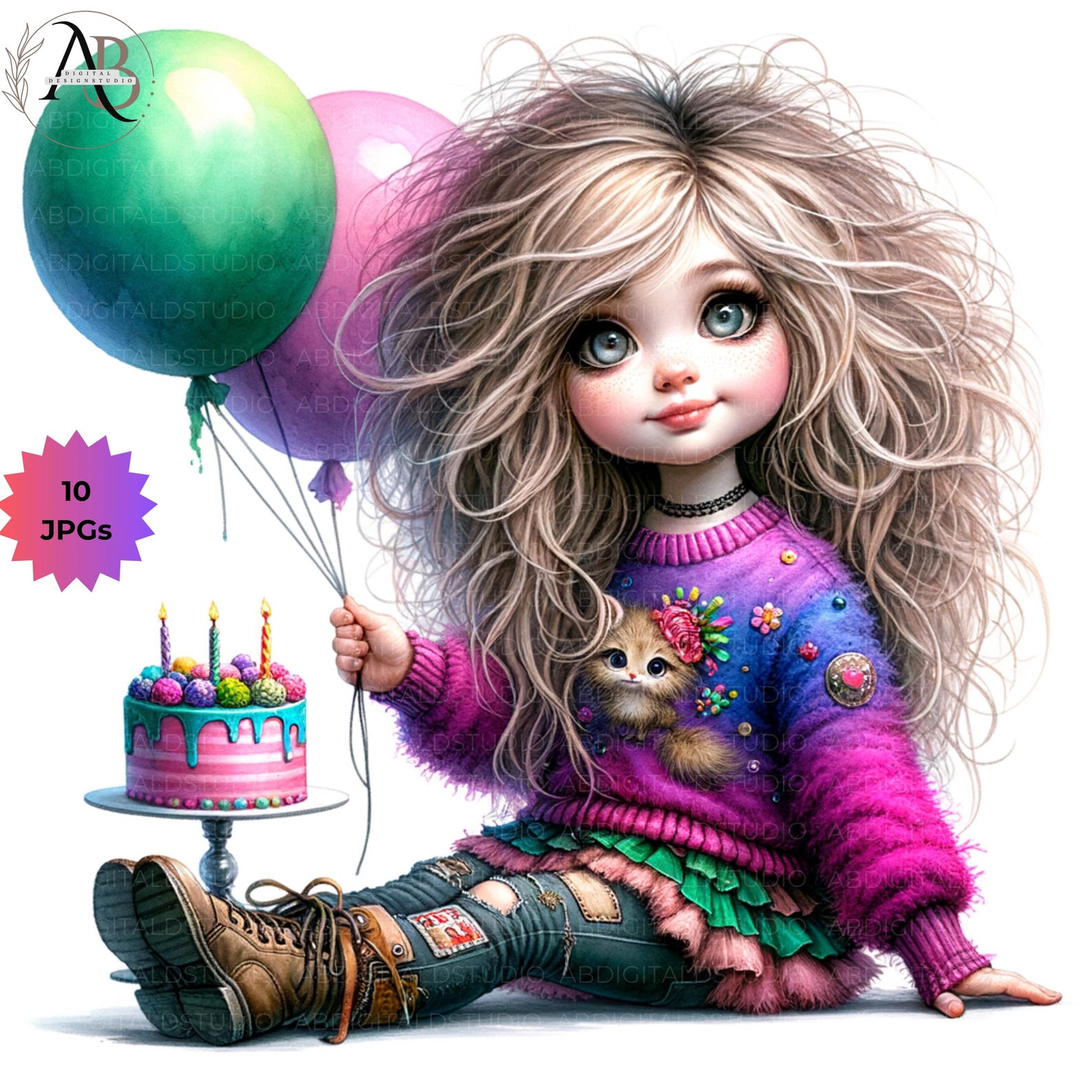 Quirky Birthday Cake Quirky Girl Clipart 10JPG Birthday Party Whimsical ...