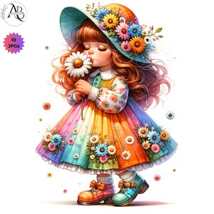 Spring Girl Clip Art Girls With Daisy Flowers 10JPG Quirky Girl Clipart ...