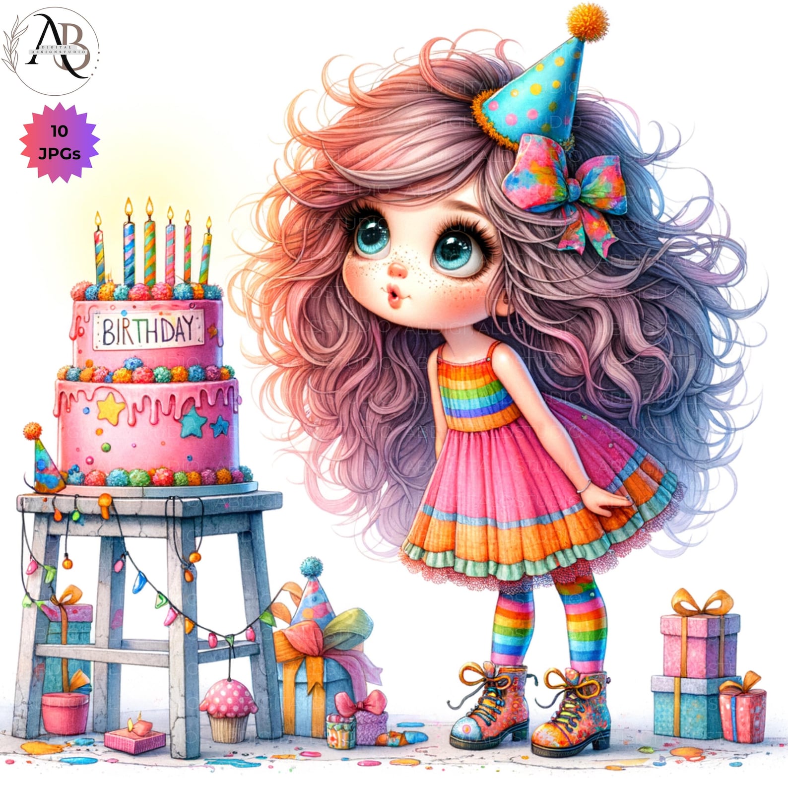 Quirky Birthday Cake Quirky Girl Clipart 10JPG Birthday Party Whimsical ...