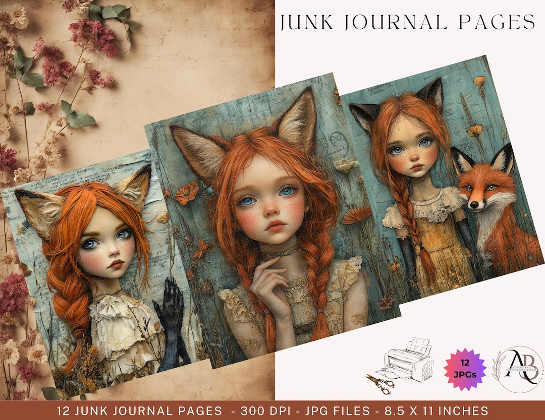 Enchanted Junk Journal Kit 12 JPG Pages, Foxes Junk Journal Kit ...