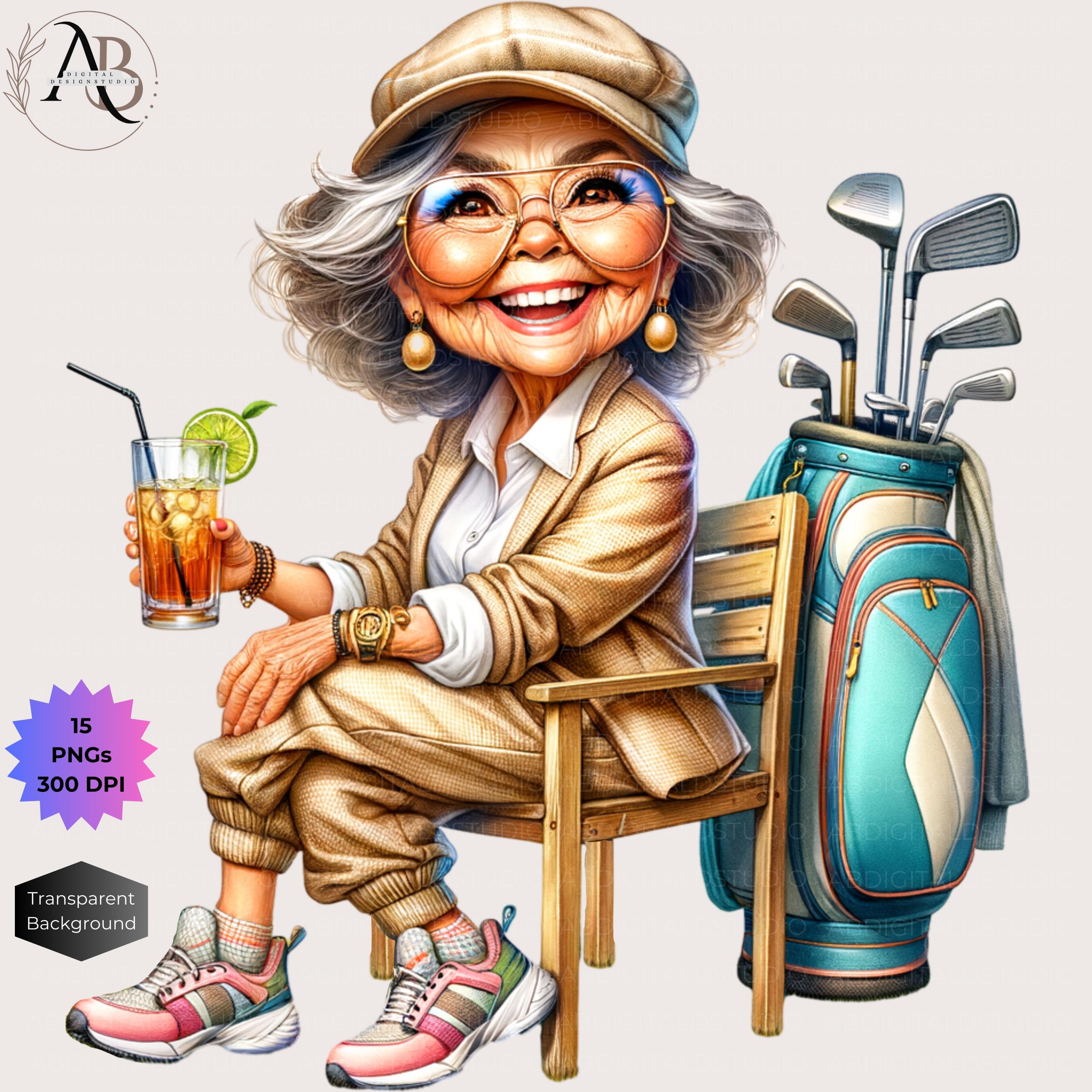 Lady Golfer PNG Clipart: Senior Grandma Golfing (digital Download -15 ...