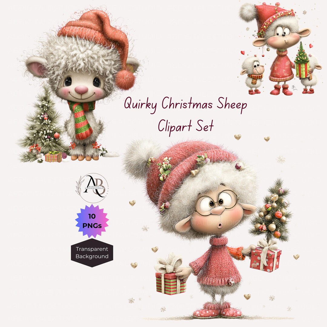 Quirky Christmas Sheep Clipart: Farm Animals PNG (10 Digital Download ...