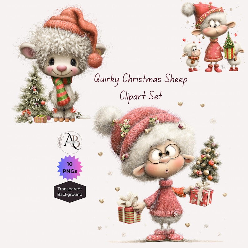 Quirky Christmas Sheep Clipart: Farm Animals PNG (10 Digital Download ...