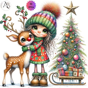 Whimsical Christmas Reindeer Clipart: Festive Watercolor Designs ...