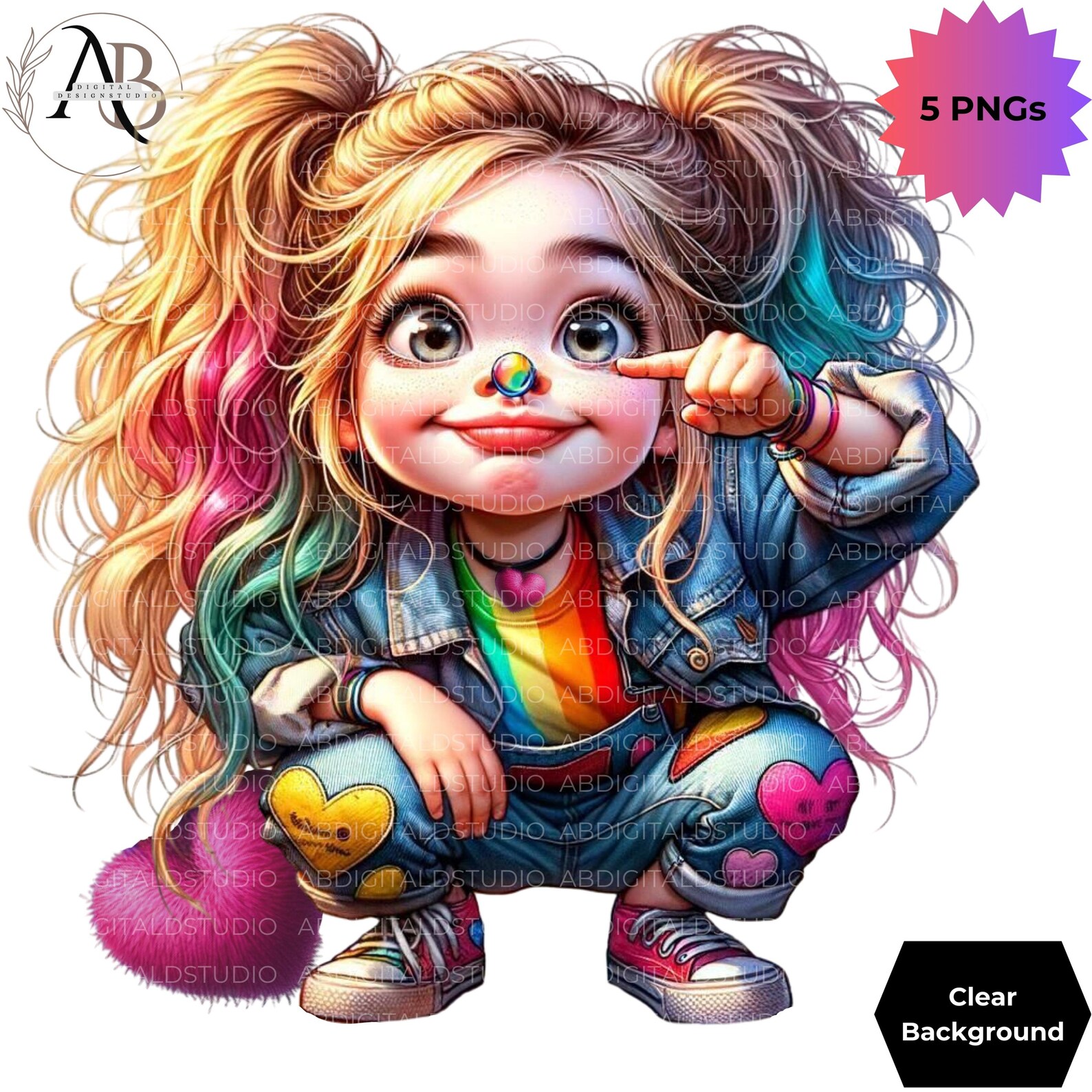Valentines Day Quirky Girl Clipart 5 PNG Bundle Cute Little Valentine ...