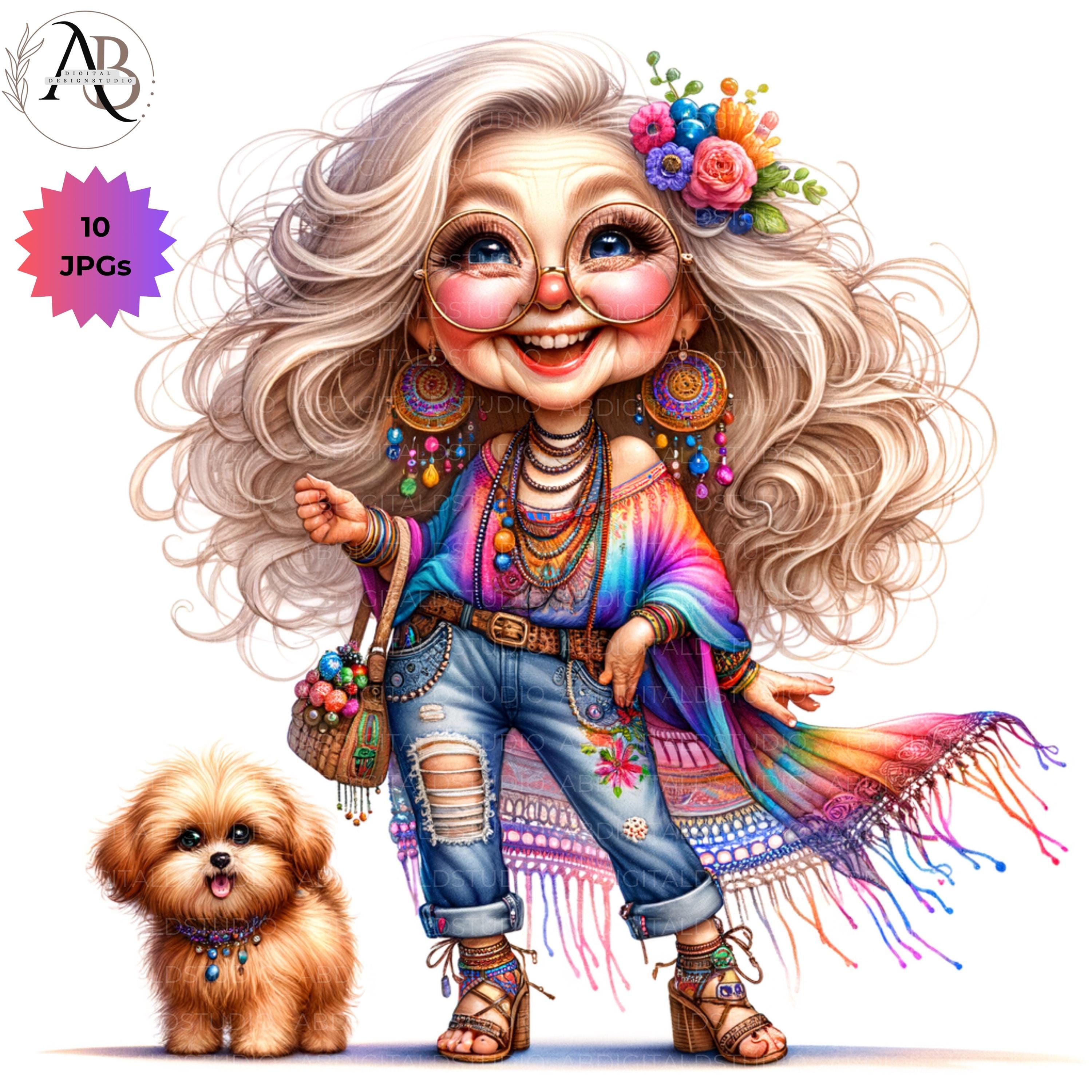 Quirky Funny Grandma Clipart 10 JPG Cartoon Dog and Cartoon Grandma ...