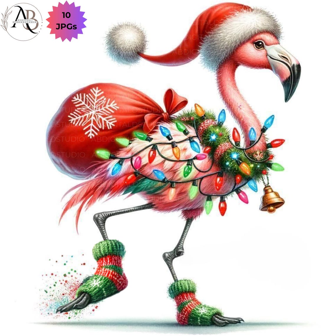 Festive Christmas Flamingo, Christmas Clip Art Bundle 10 JPG, Tropical ...