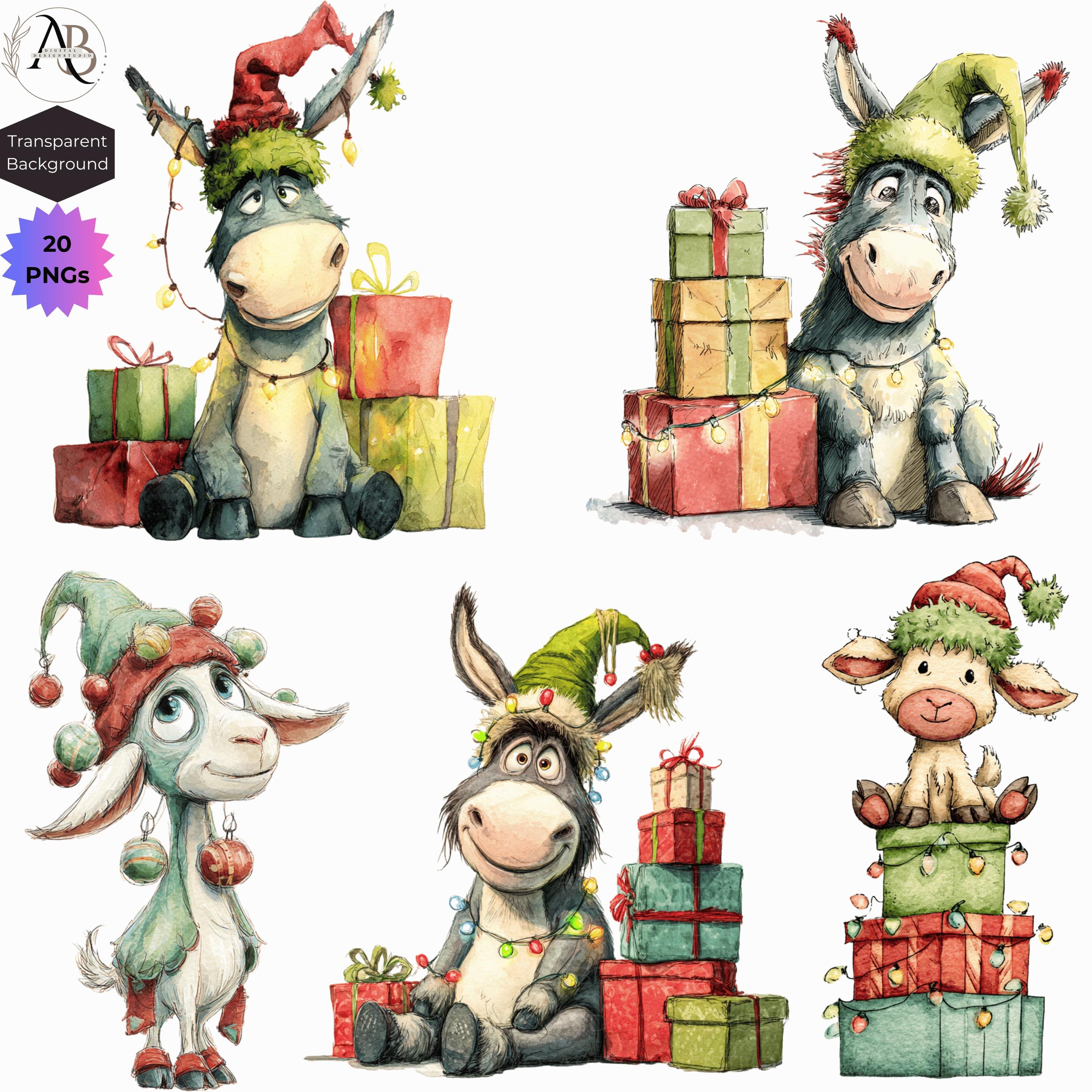 Watercolor Christmas Animal Clipart: 20 PNG Holiday Designs (digital ...